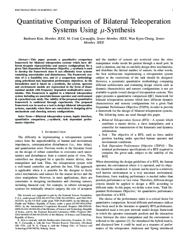 (PDF) Quantitative comparison of bilateral teleoperation systems using μ-synthesis