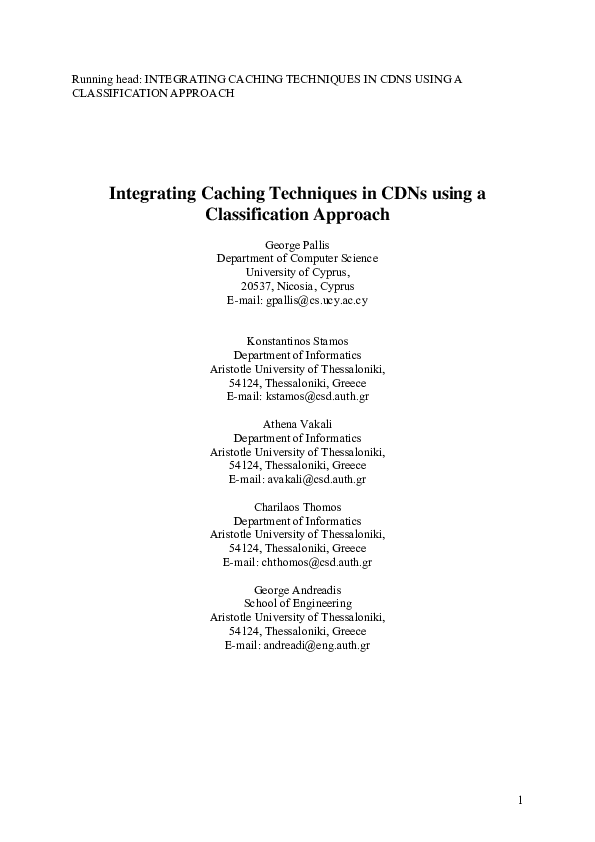 Pdf Integrating Caching Techniques In Cdns Using A Classification Approach 8758