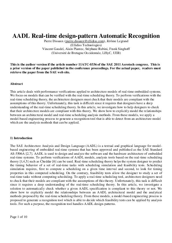 (PDF) AADL Real-Tme Design-Pattern Automatic Recognition