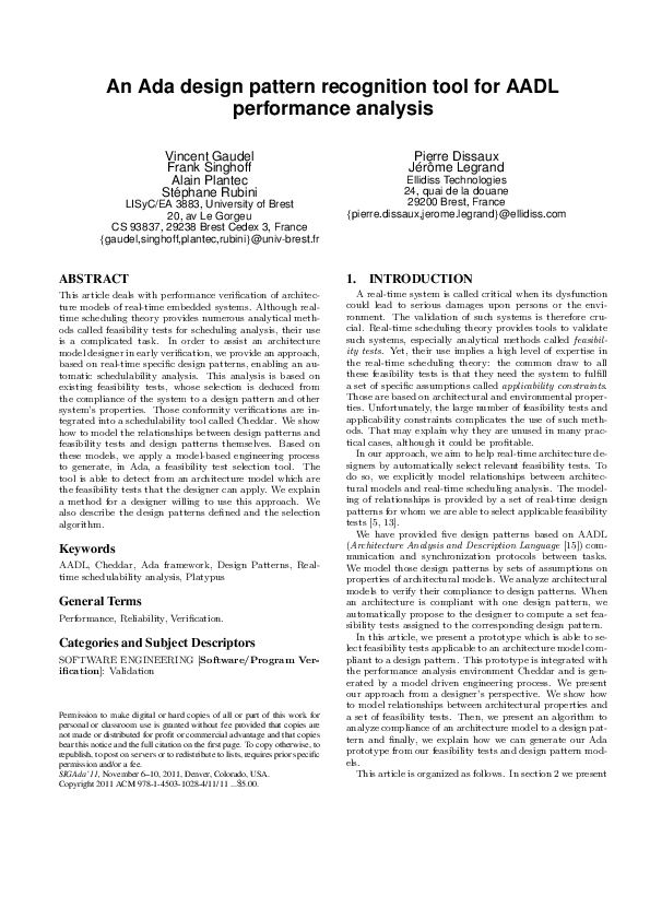 (PDF) An Ada design pattern recognition tool for AADL performance analysis