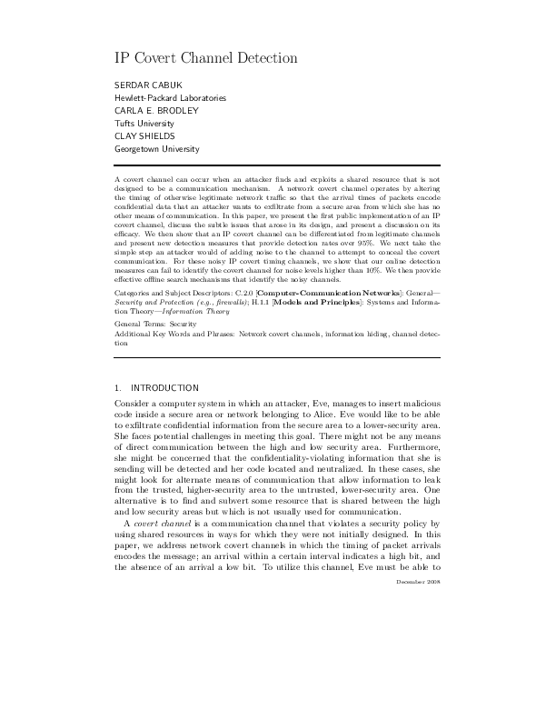 (PDF) IP covert channel detection