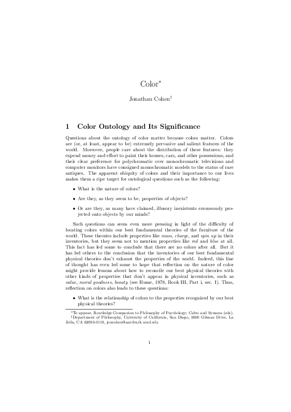 (PDF) 1 Color Ontology and Its Significance