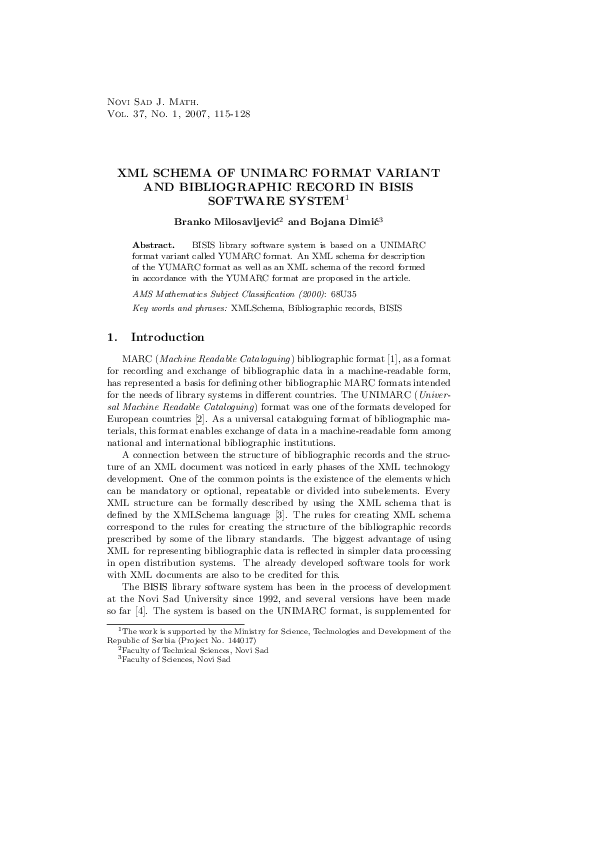 (PDF) XML schema of UNIMARC format variant and bibliographic record in ...