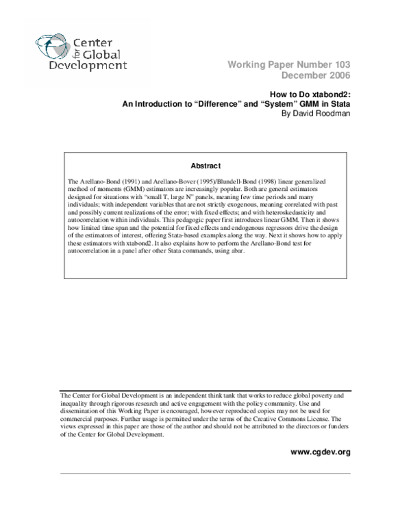 Pdf How To Do Xtabond2 An Introduction To Difference And System Gmm