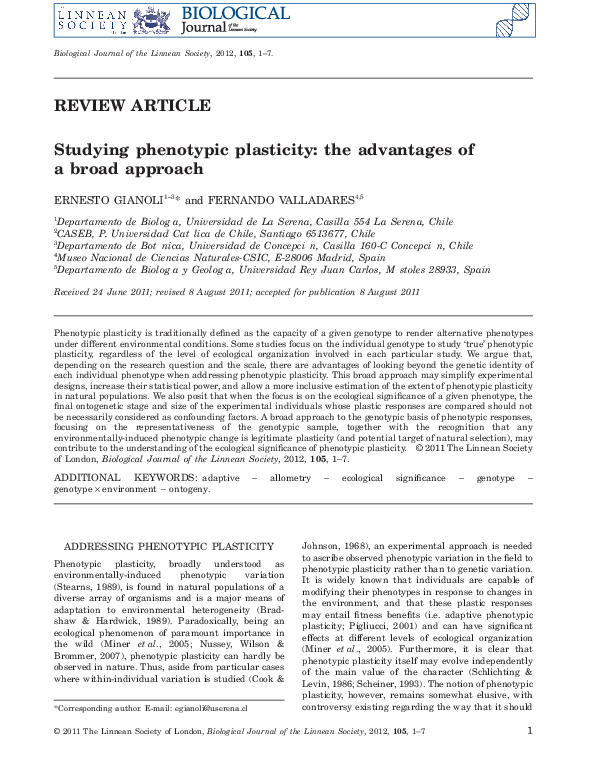 (PDF) Studying phenotypic plasticity: the advantages of a broad approach