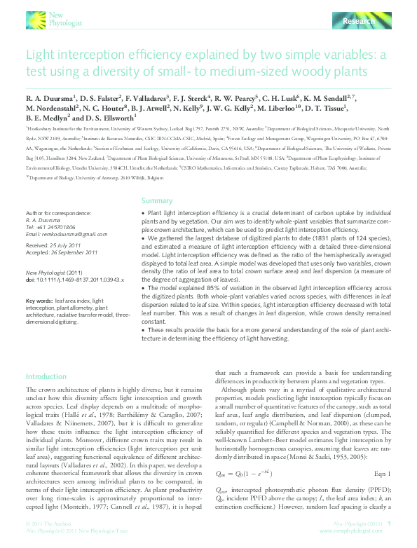 (PDF) Light interception efficiency explained by two simple variables ...