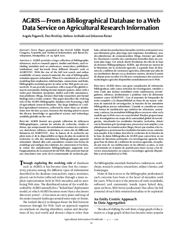 (PDF) AGRIS-From a Bibliographical Database to a Web Data Service on ...