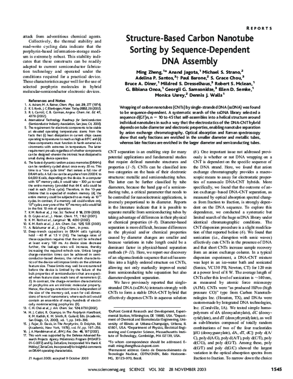 Pdf Structure Based Carbon Nanotube Sorting By Sequence Dependent Dna Assembly