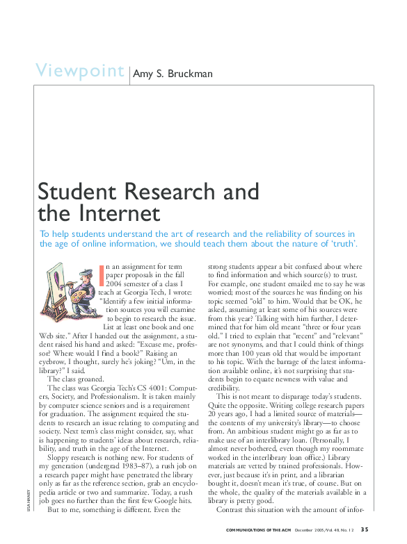 (PDF) Student research and the internet