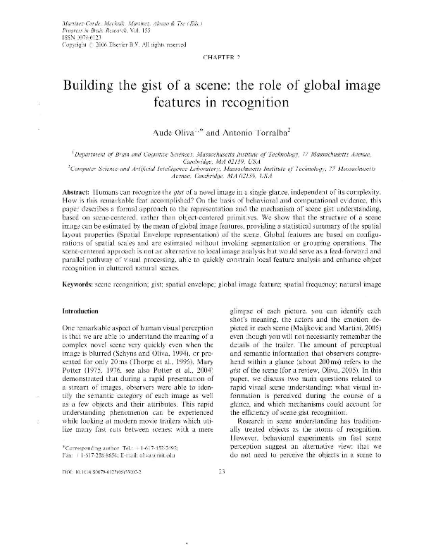 Pdf Building The Gist Of A Scene The Role Of Global Image Features