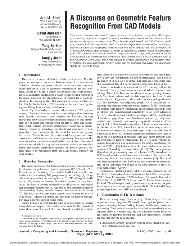 Pdf A Discourse On Geometric Feature Recognition From Cad Models