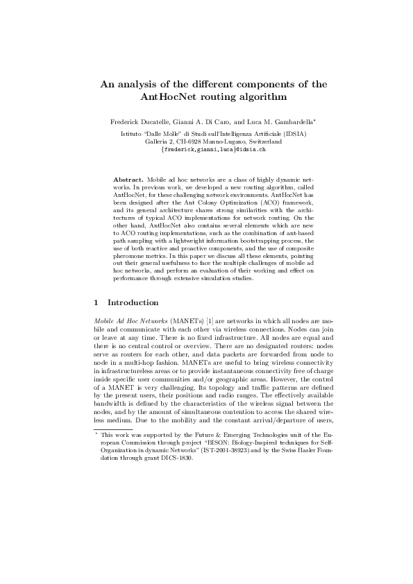 Pdf An Analysis Of The Different Components Of The Anthocnet Routing Algorithm Gianni Di