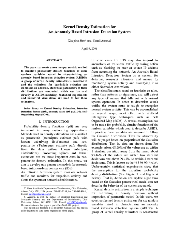 (PDF) Kernel density estimation for an anomaly based intrusion detection system