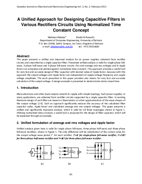 (PDF) A Unified Approach for Designing Capacitive Filters in Various ...