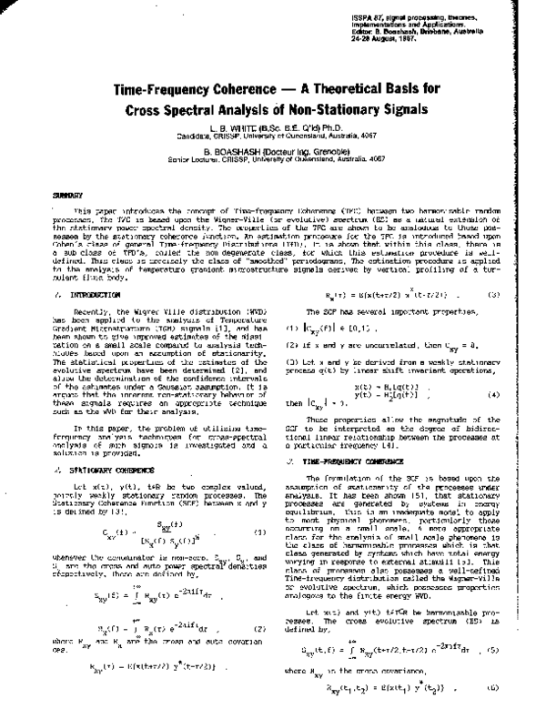 Pdf Time Frequency Coherence A Theoretical Basis For Cross Spectral Analysis Of Non Stationary