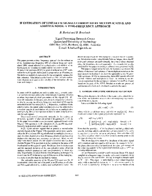 (PDF) IF estimation of linear FM signals corrupted by multiplicative ...