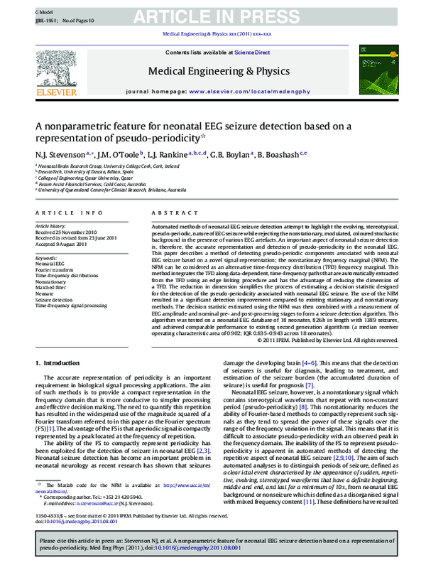 (PDF) A nonparametric feature for neonatal EEG seizure detection based on a representation of ...