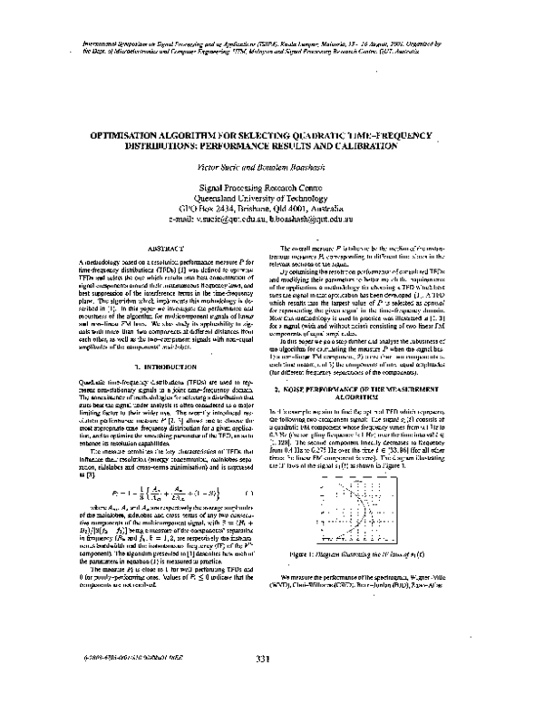 Pdf Optimisation Algorithm For Selecting Quadratic Time Frequency