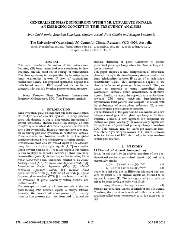 (PDF) Generalised phase synchrony within multivariate signals: An emerging concept in time ...