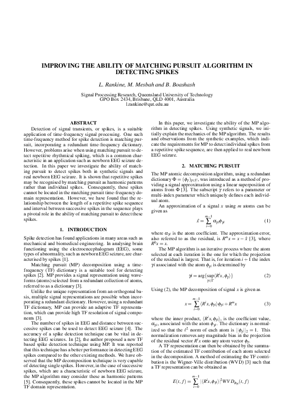 Pdf Improving The Ability Of Matching Pursuit Algorithm In Detecting