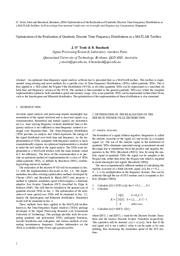 Pdf Optimisation Of The Realisation Of Quadratic Discrete Time