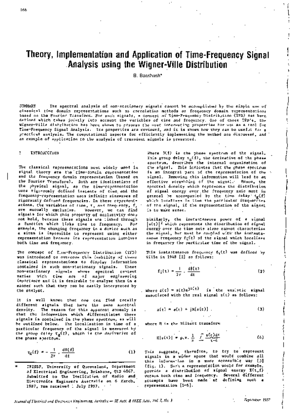 Pdf Theory Implementation And Application Of Time Frequency Signal Analysis Using The Wigner