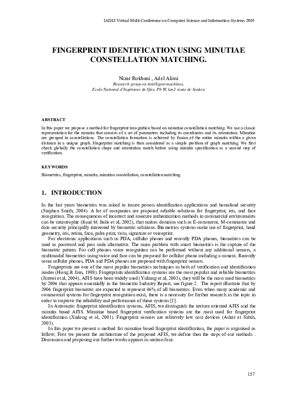 (PDF) FINGERPRINT IDENTIFICATION USING MINUTIAE CONSTELLATION MATCHING.