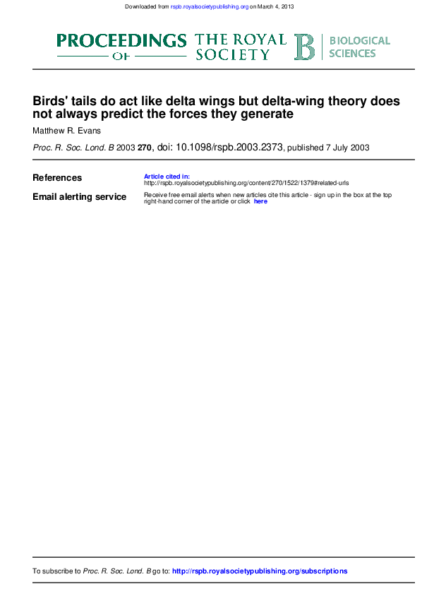 (PDF) Birds' tails do act like delta wings but delta-wing theory does ...