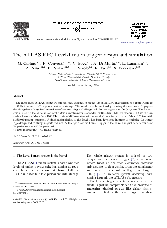 (PDF) The ATLAS RPC Level-1 muon trigger: design and simulation