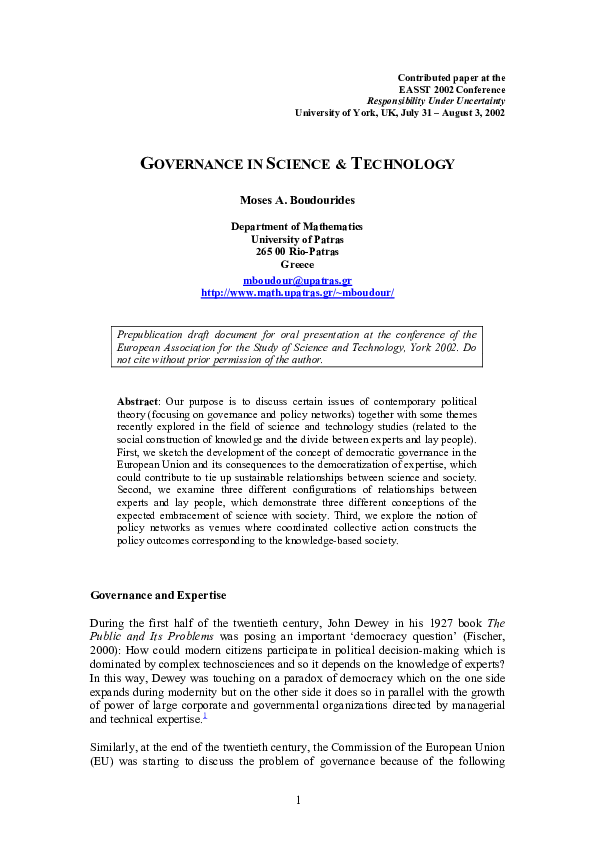 (PDF) Governance in science & technology