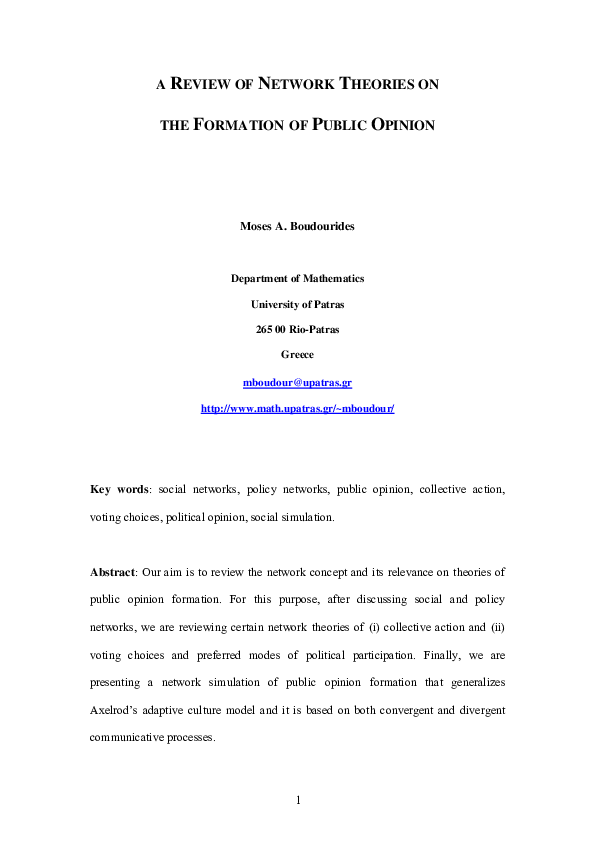 (PDF) A review of network theories on the formation of public opinion