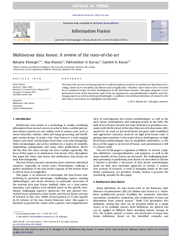 (PDF) Multisensor data fusion: A review of the state-of-the-art