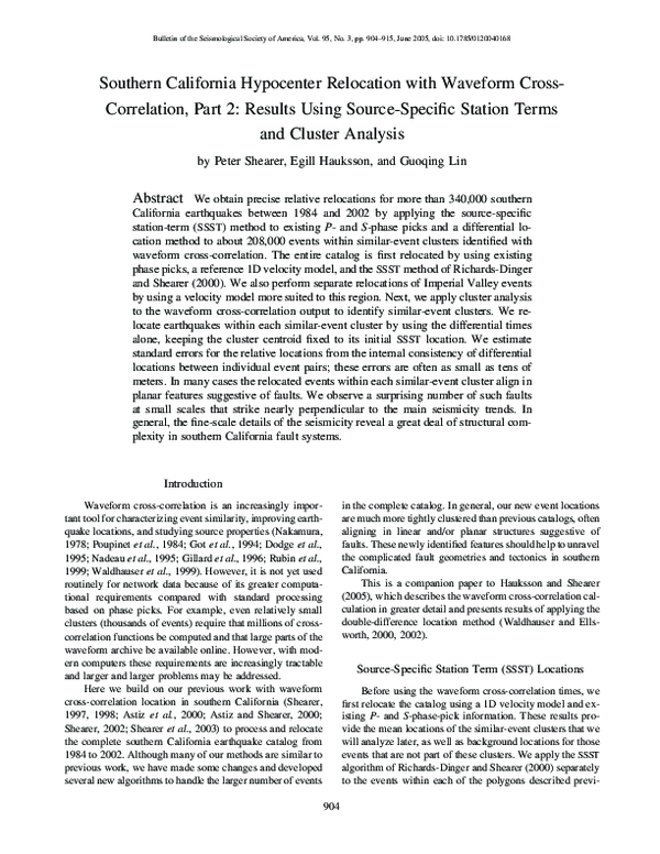 Pdf Southern California Hypocenter Relocation With Waveform Cross