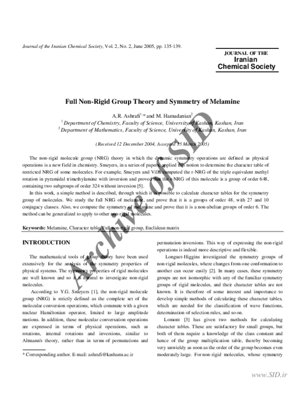 (PDF) Full non-rigid group theory and symmetry of melamine