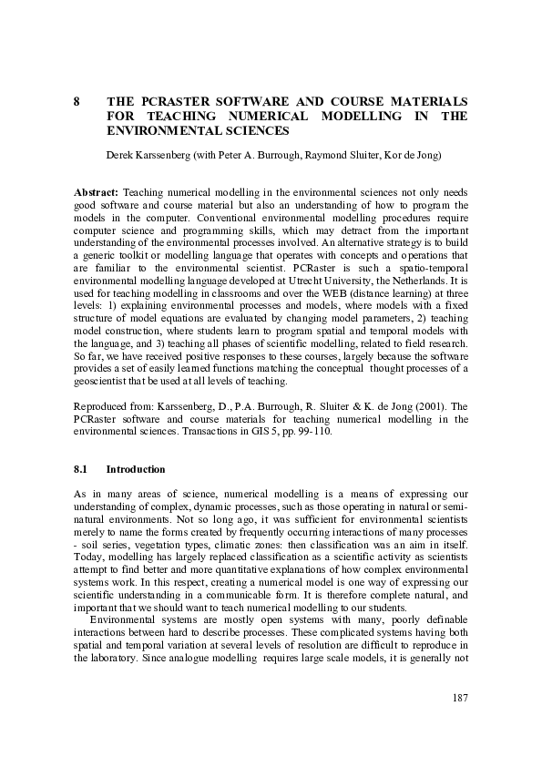 (PDF) The PCRaster software and course materials for teaching numerical ...