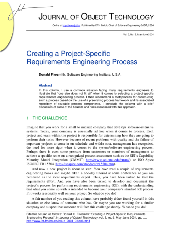 (PDF) Creating a project-specific requirements engineering process