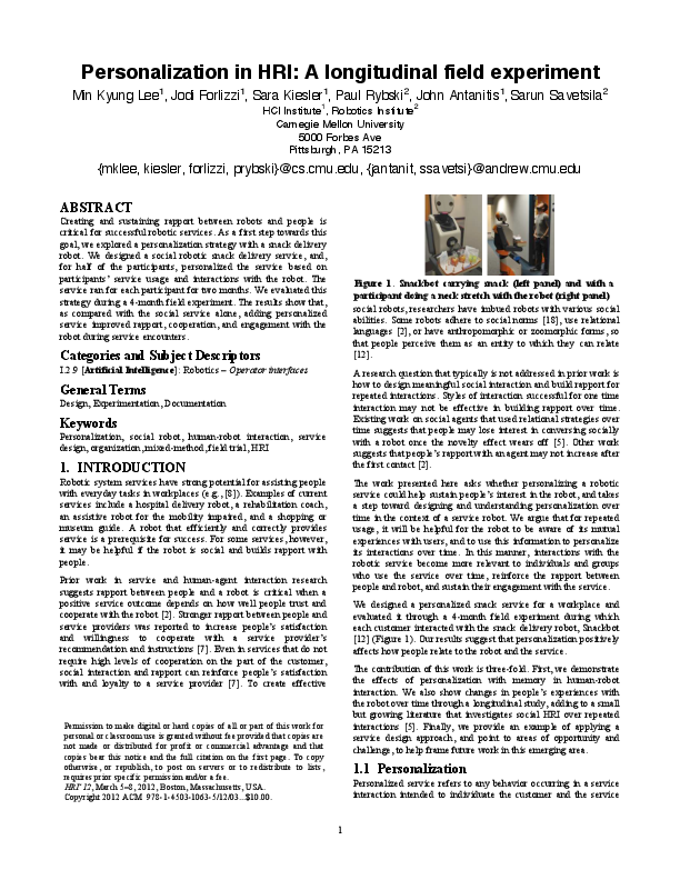 (PDF) Personalization in HRI: A longitudinal field experiment
