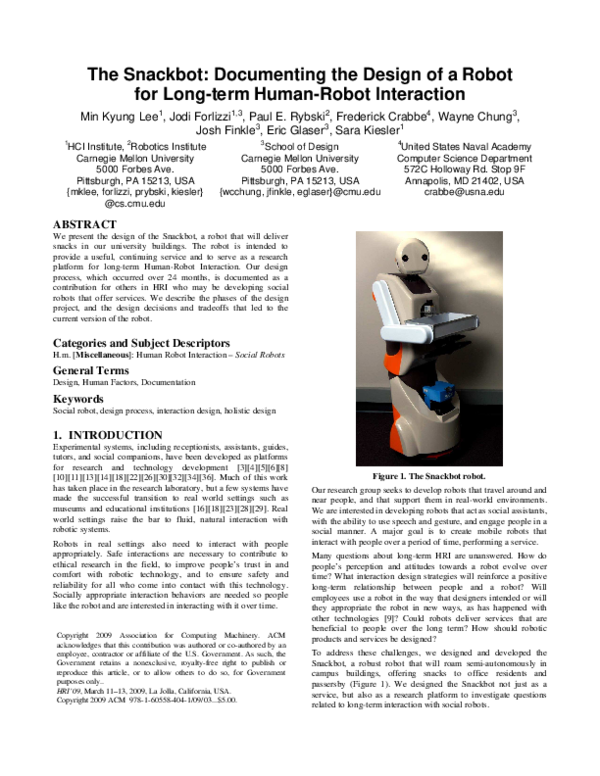 (PDF) The snackbot: documenting the design of a robot for long-term ...