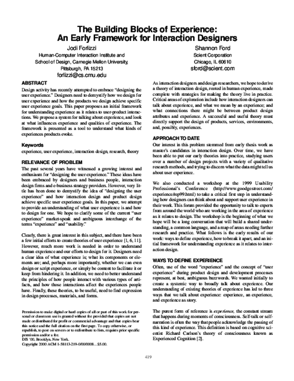(PDF) The building blocks of experience: an early framework for ...