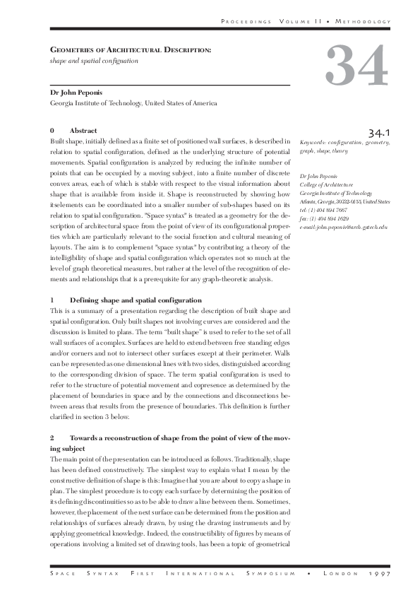(PDF) Peponis J, 1997, "Geometries of architectural description: shape ...