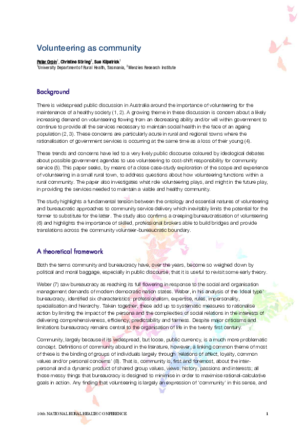 (PDF) Volunteering as community