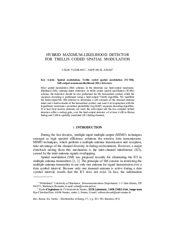 Pdf Hybrid Maximum Likelihood Detector For Trellis Coded Spatial