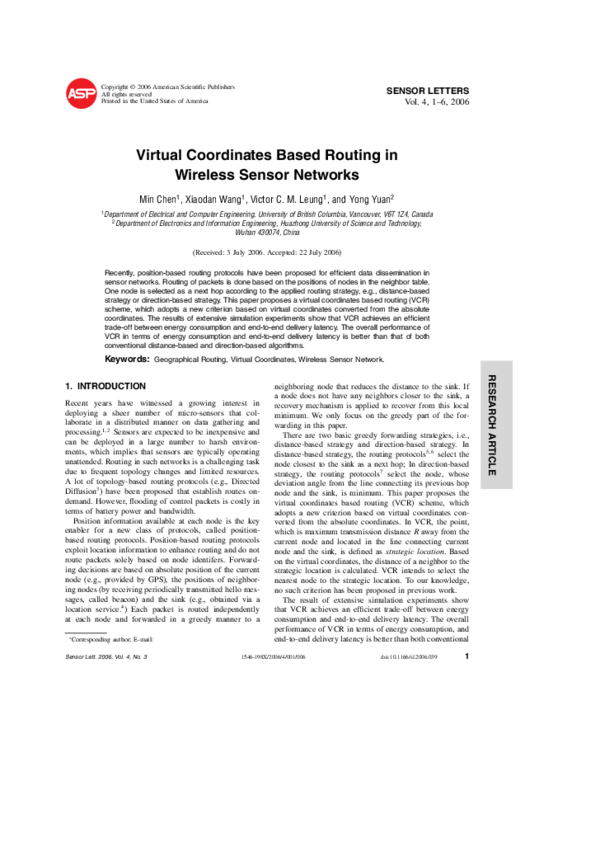 (PDF) Virtual coordinates based routing in wireless sensor networks
