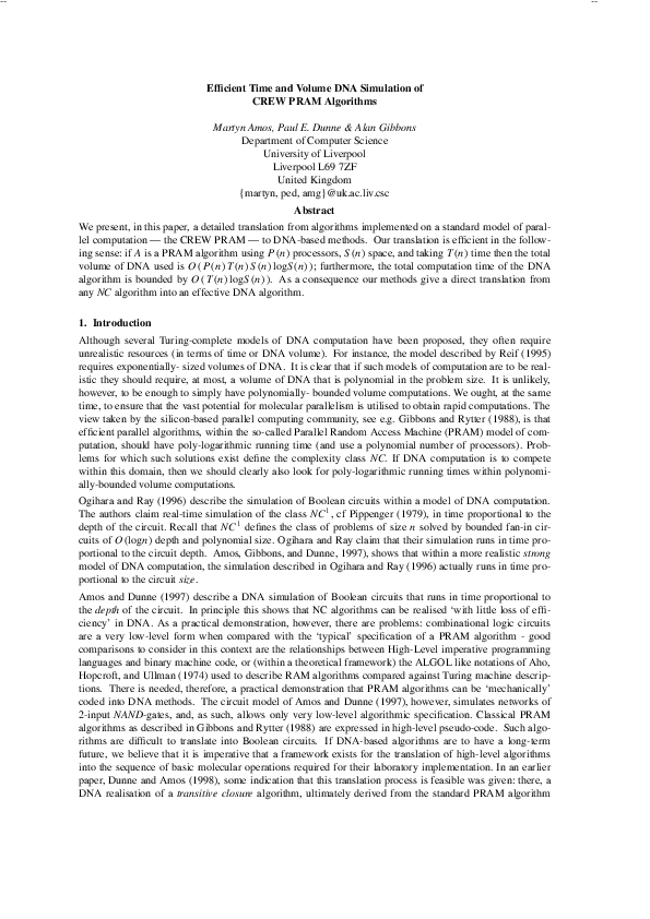 Pdf Efficient Time And Volume Dna Simulation Of Crew Pram Algorithms