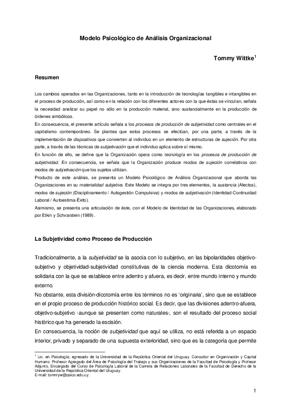 (PDF) Psicología de las Organizaciones Borrador 1