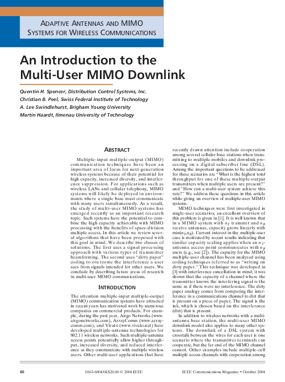 (PDF) An introduction to the multi-user MIMO downlink