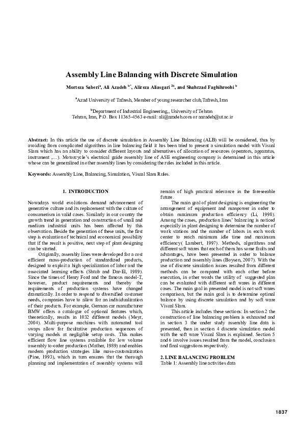 (PDF) Assembly Line Balancing with Discrete Simulation