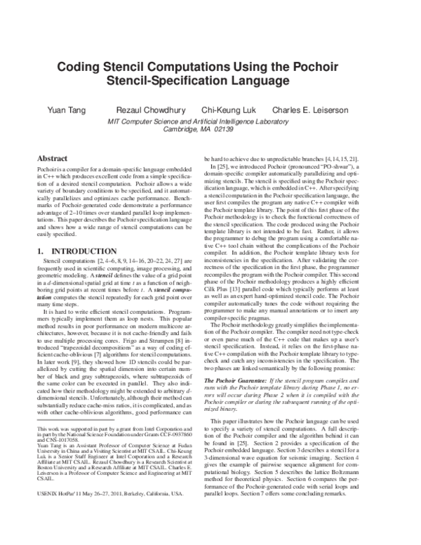 Pdf Pochoir Optimizing Stencil Computations