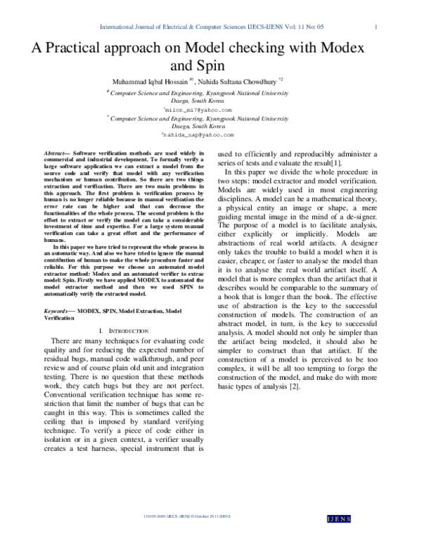 (PDF) A Practical approach on Model checking with Modex and Spin
