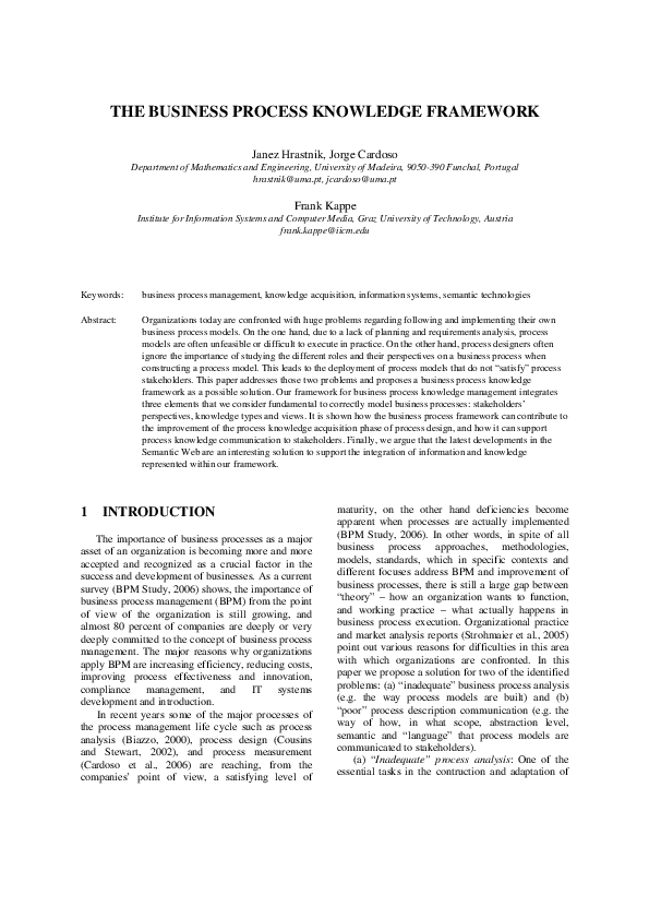 (PDF) The Business Process Knowledge Framework